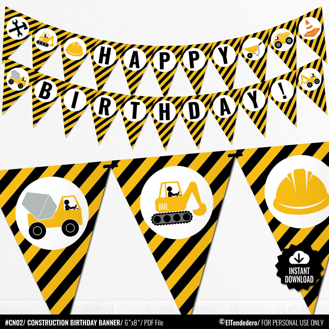 Construction Birthday Banner Truck Boy Party Decorations Kids Party ...