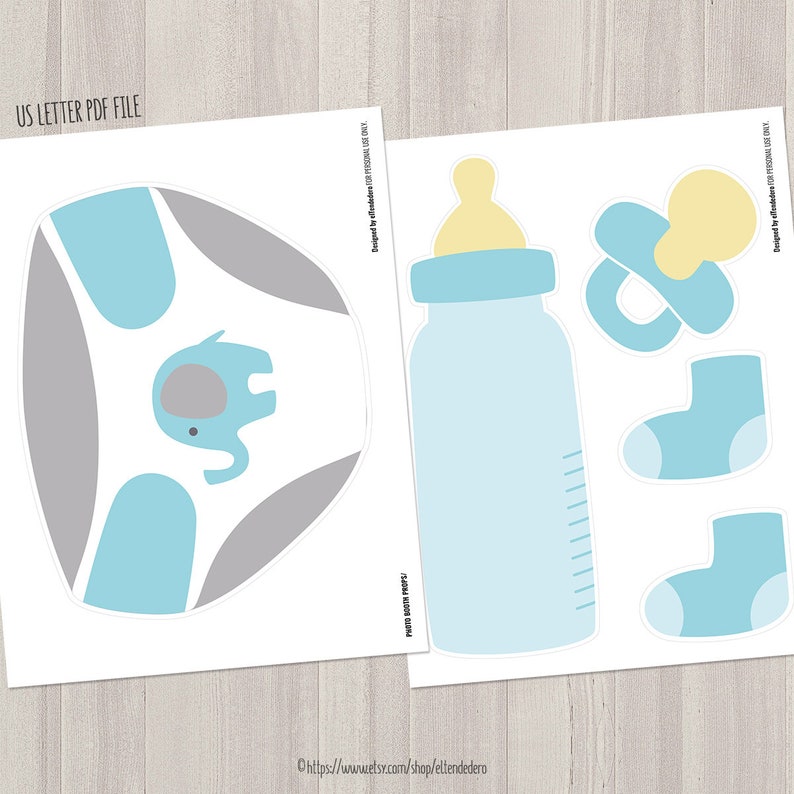 Baby Shower Photo Booth Props Blue Elephant Photo Props | Etsy
