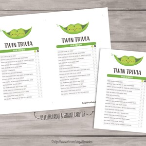 Twin Trivia Cards. Two Peas in a Pod Printable Twin Baby Shower Games ...