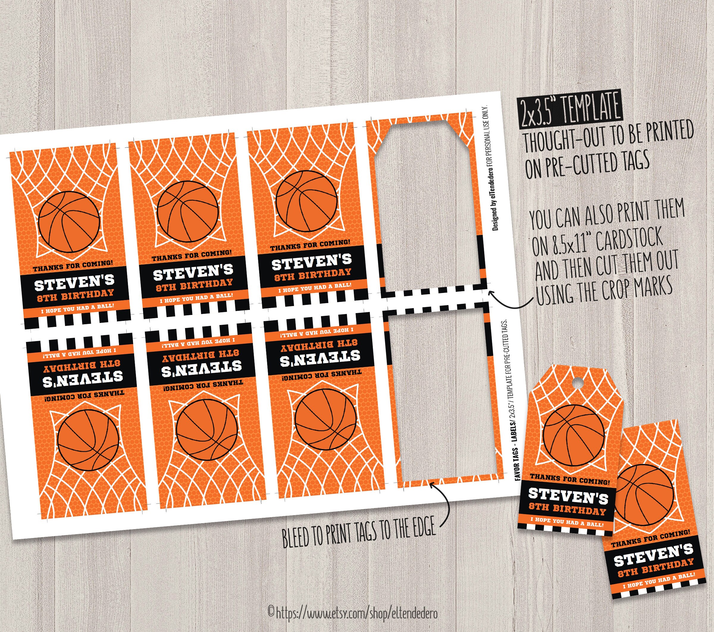 SELF EDITABLE Basketball Favor Tags. Printable Thank You | Etsy