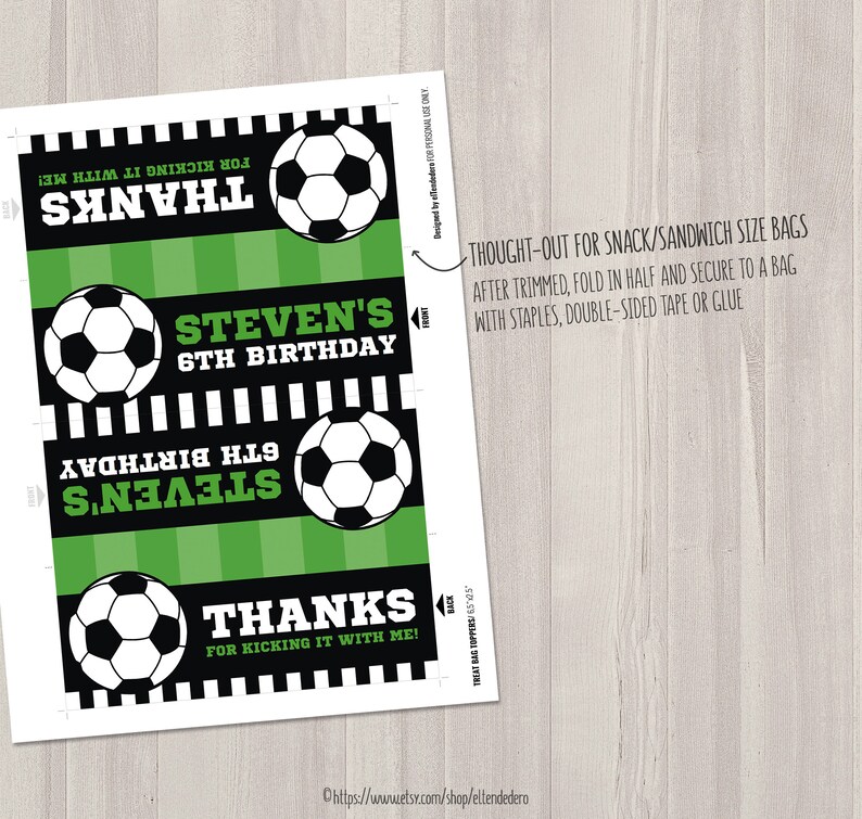 Soccer Bag Toppers. Kids Birthday Treat Bag Toppers. Printable - Etsy