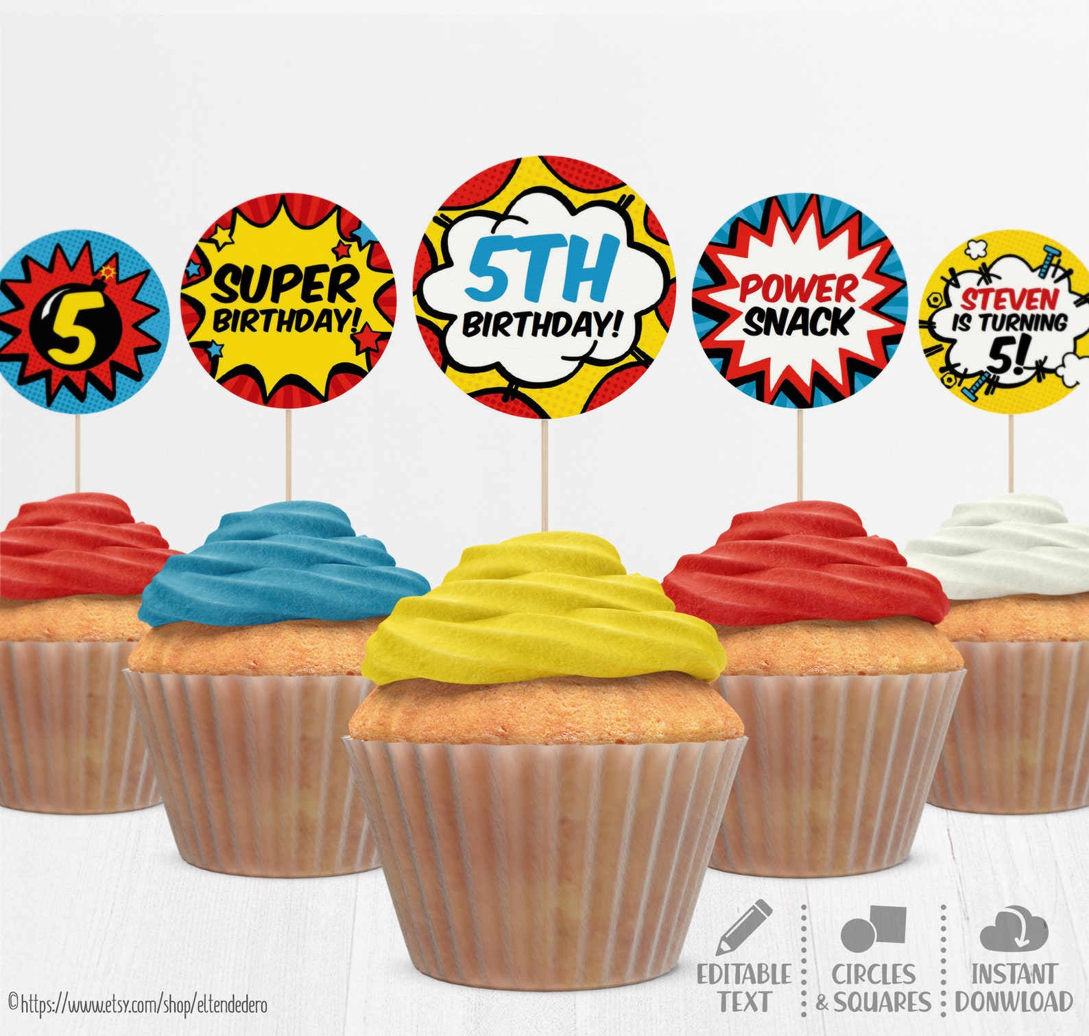 SELF EDITABLE Superhero Cupcake Toppers. Printable Cupcake - Etsy