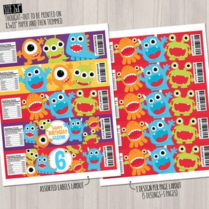 SELF EDITABLE Little Monster Bottle Labels. Printable Kids Party Water ...