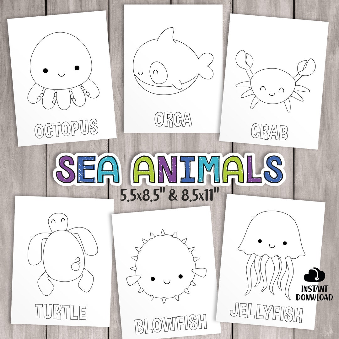 PRINTABLE Sea Animals Coloring Pages. Kids Party Games Birthday Favor ...