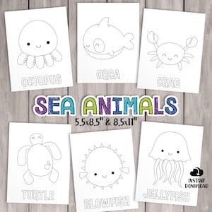 PRINTABLE Sea Animals Coloring Pages. Kids Party Games Birthday Favor ...