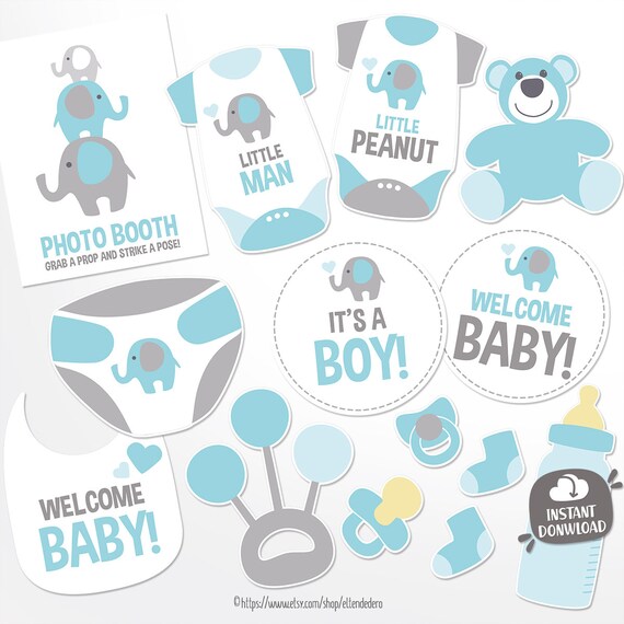 Baby Shower Photo Booth Props Blue Elephant Photo Props | Etsy
