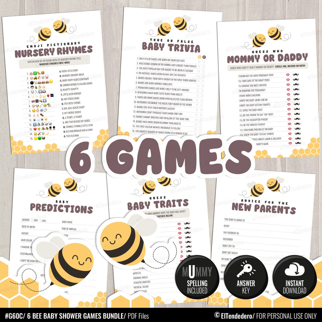 6 Bee Baby Shower Games Bundle. Printable Honey Bee Game Cards Set ...
