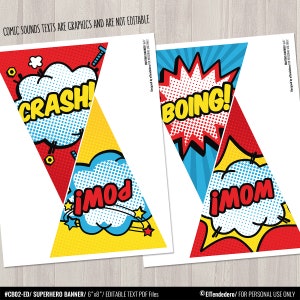 SELF EDITABLE/ Superhero Banner. Comic Book Bunting Banner. Printable ...