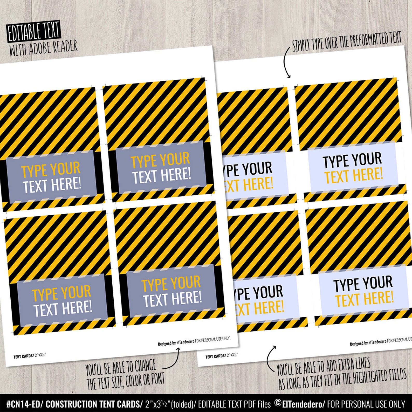 SELF EDITABLE Construction Place Cards Buffet Cards Food - Etsy