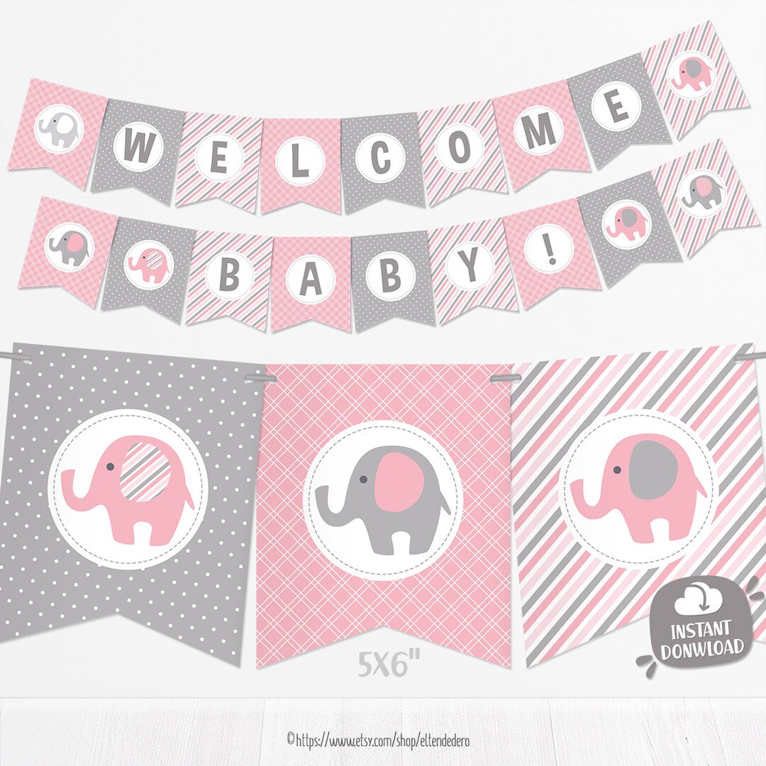 Pink Elephant Baby Shower Banner Girl Baby Banner Pink and - Etsy