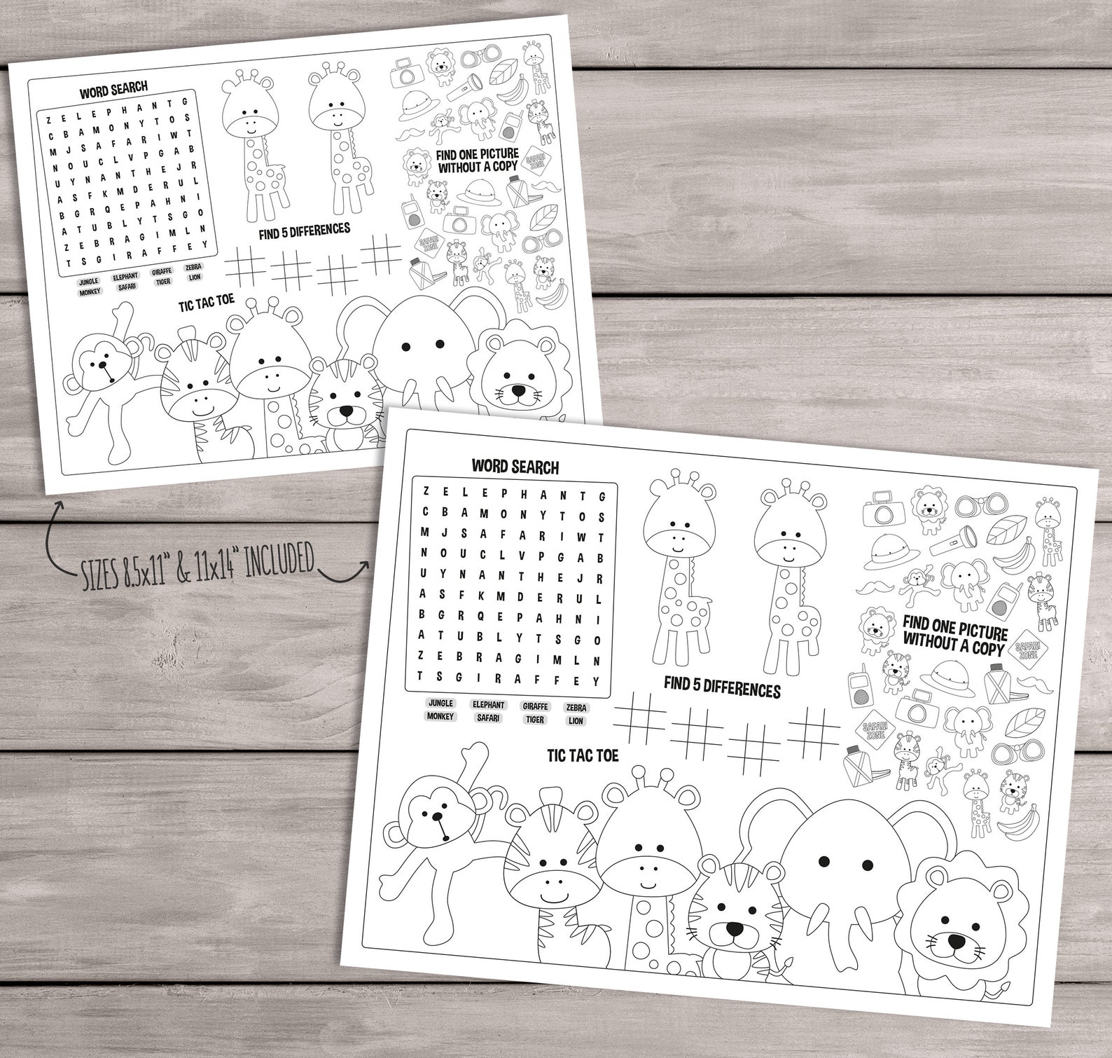 PRINTABLE Safari Kids Activities Table Mat Party Games | Etsy