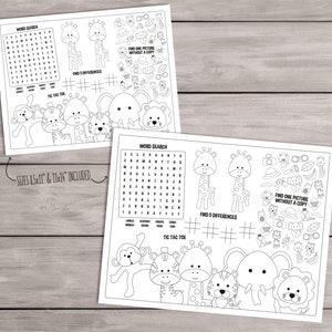 PRINTABLE Safari Kids Activities Table Mat, Party Games Placemat ...