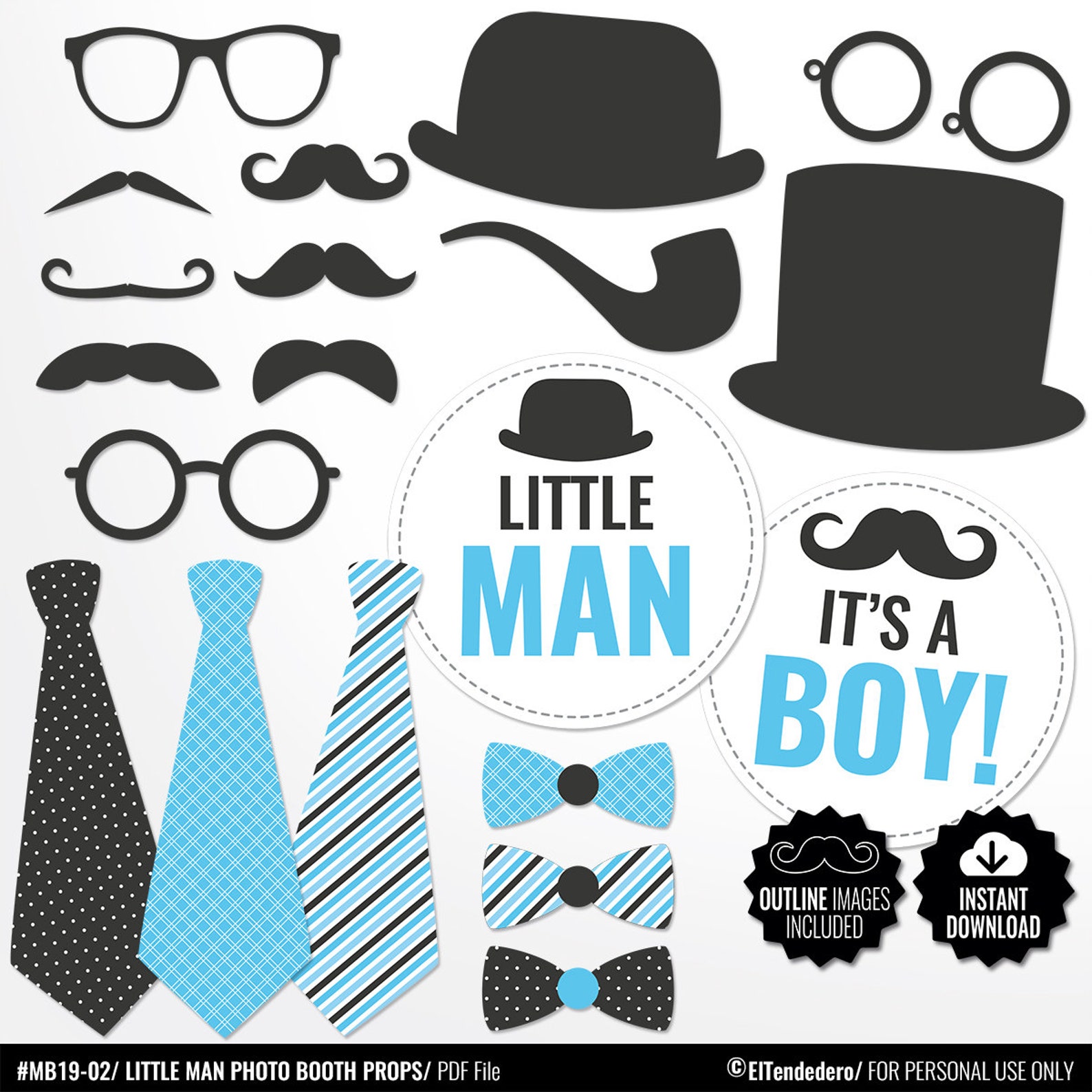 Little Man Photo Booth Props. DIY Blue Gentleman Photo Props. | Etsy