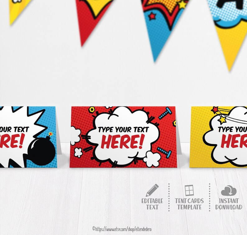 Superhero Place Cards. Editable Buffet Cards. Food Tent Cards. | Etsy
