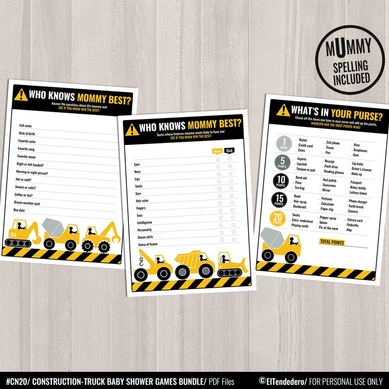 Baby Shower Games Package Printable Under Construction Game | Etsy