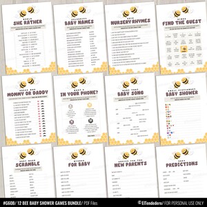 12 Bee Baby Shower Games Bundle. Printable Games Package. Cute Modern ...