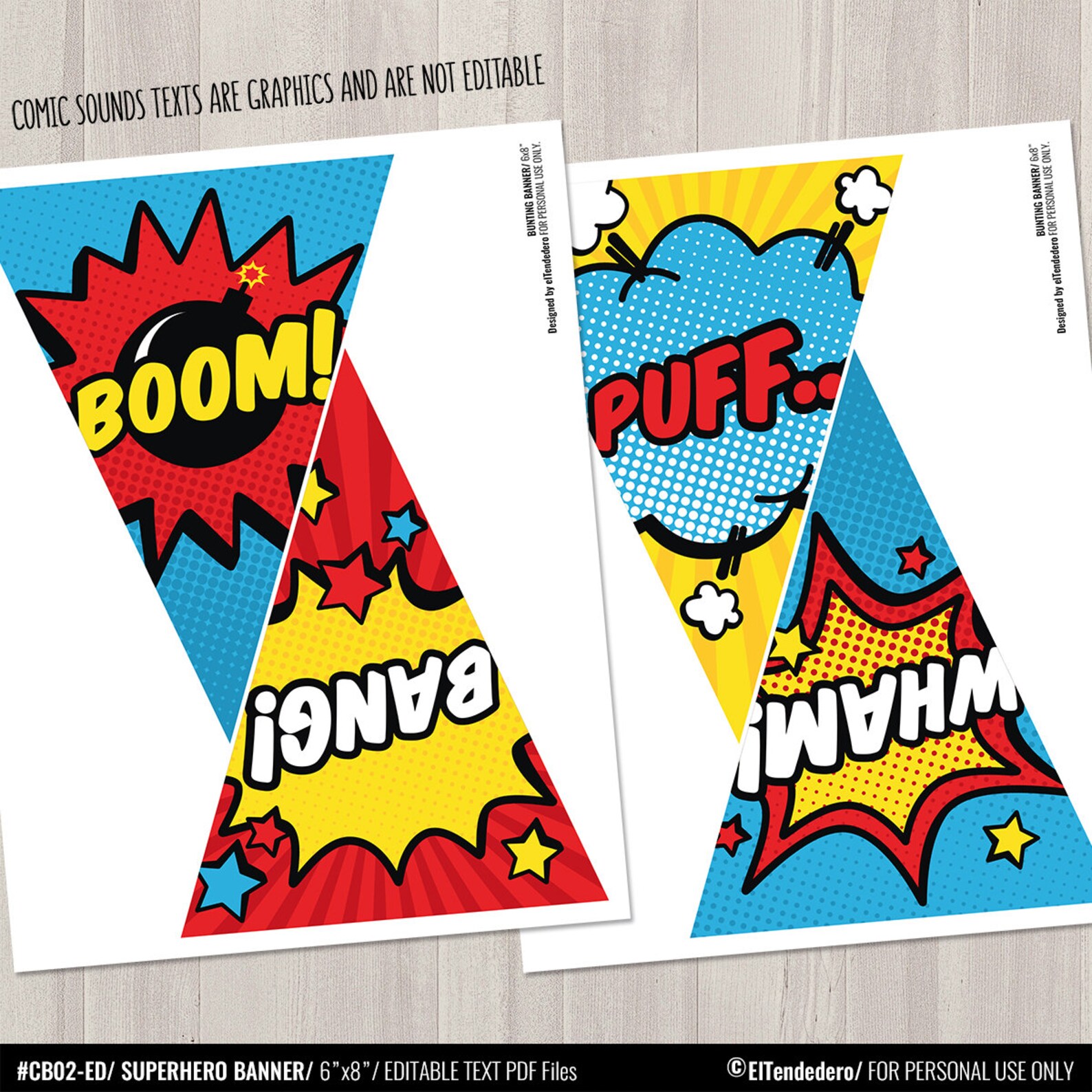 EDITABLE/ Banderines Superhéroes. Guirnalda Cómic Fiesta - Etsy España