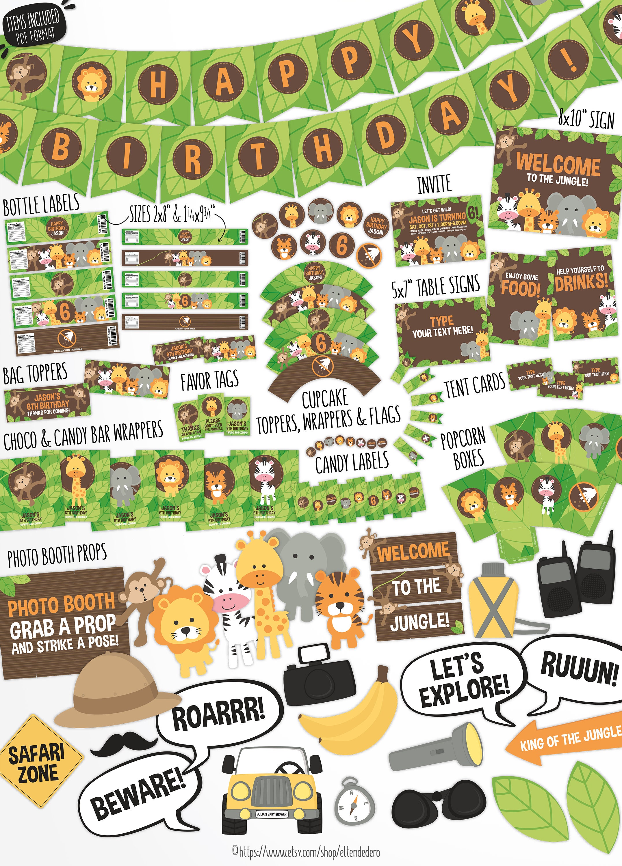 EDITABLE/ Decoración Cumpleaños Safari Pack Imprimible | Etsy