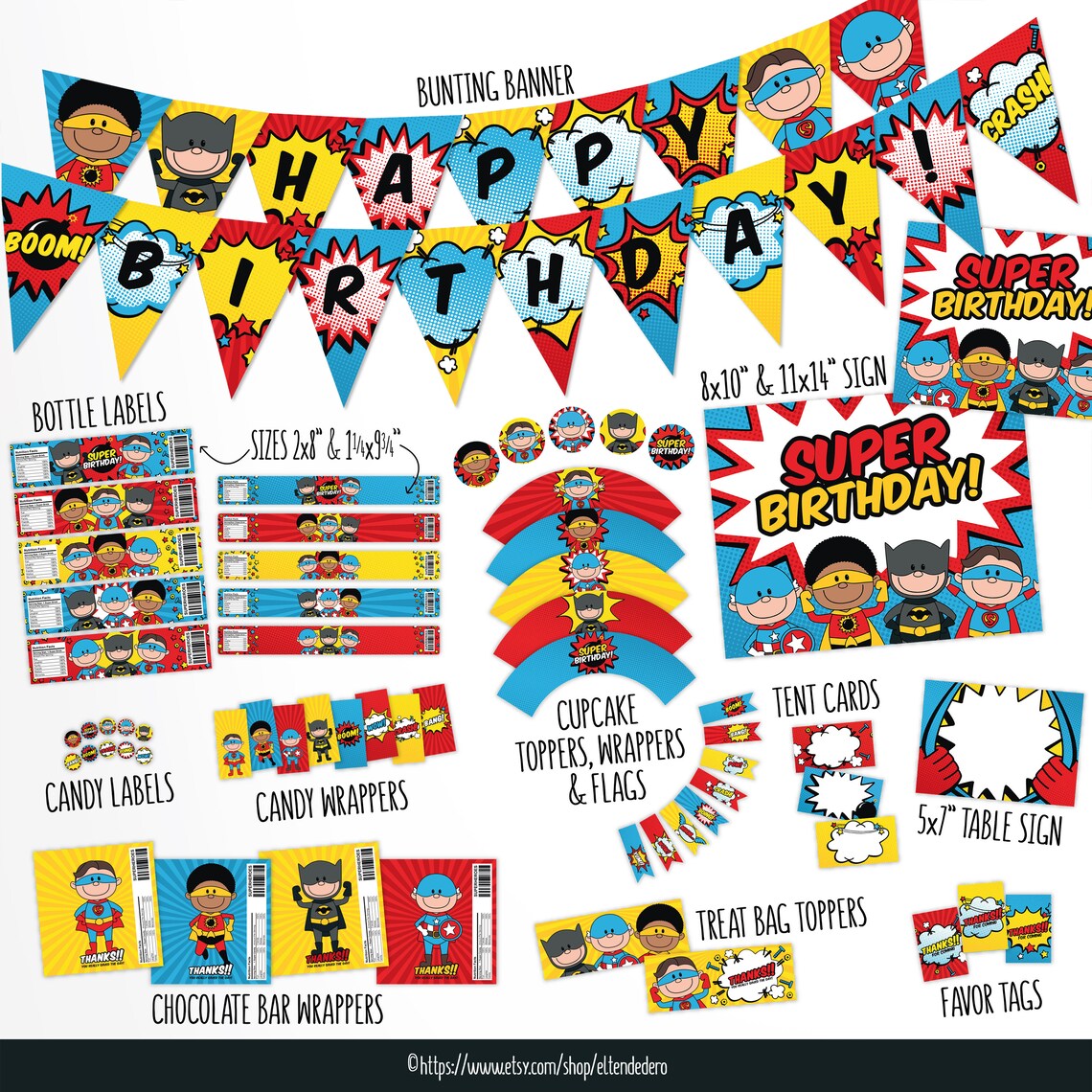 PRINTABLE Superhero Birthday Decorations Package. Printable - Etsy
