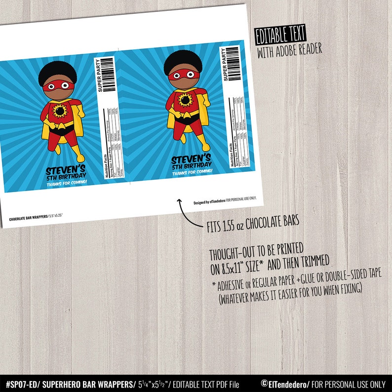SELF EDITABLE Superhero Chocolate Bar Wrappers. Kids Birthday | Etsy