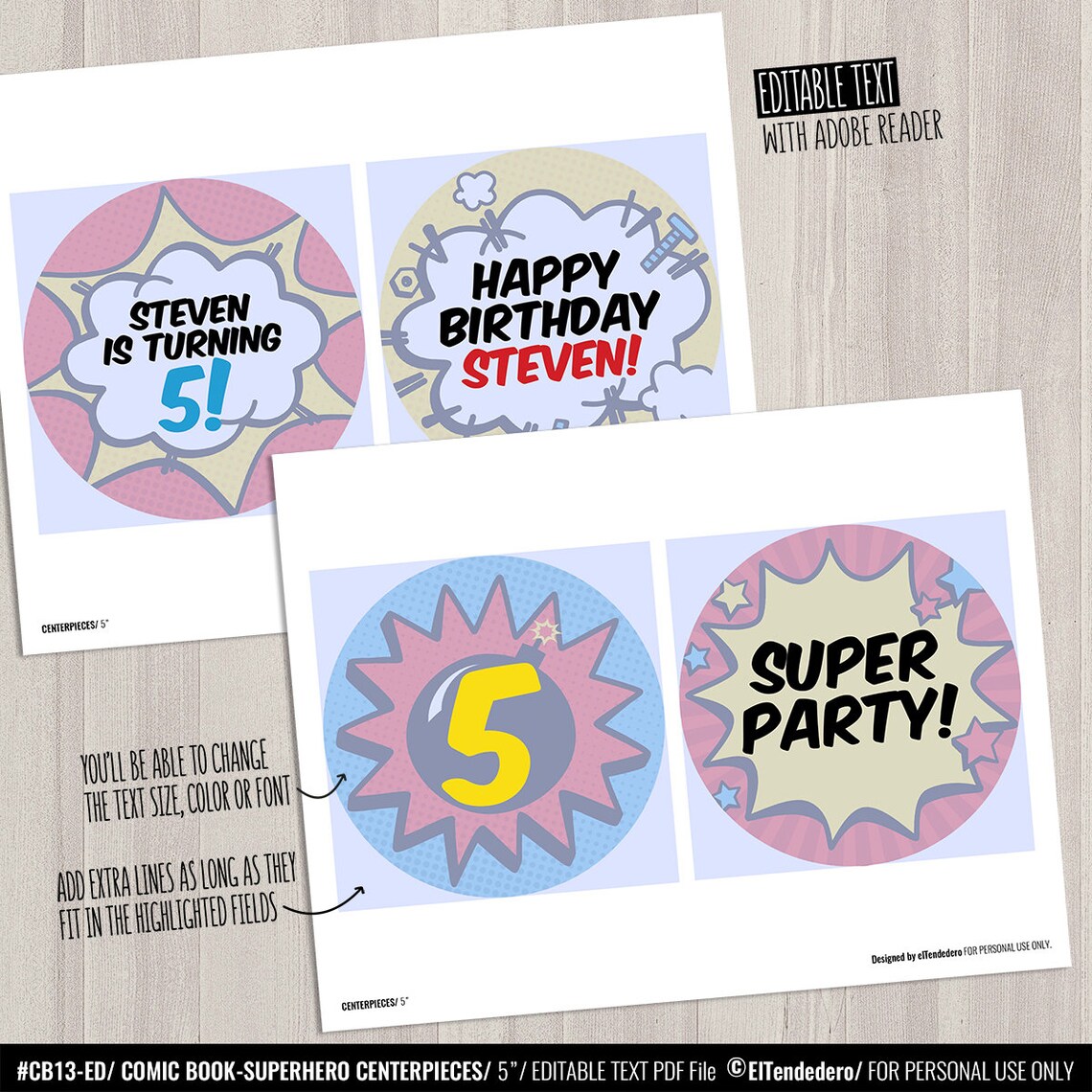 SELF EDITABLE Superhero Centerpieces. Comic Book Table Signs | Etsy
