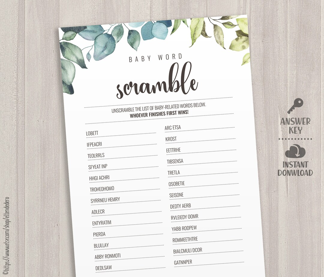 Baby Word Scramble Cards - Scrambled Words. Printable Greenery Baby ...