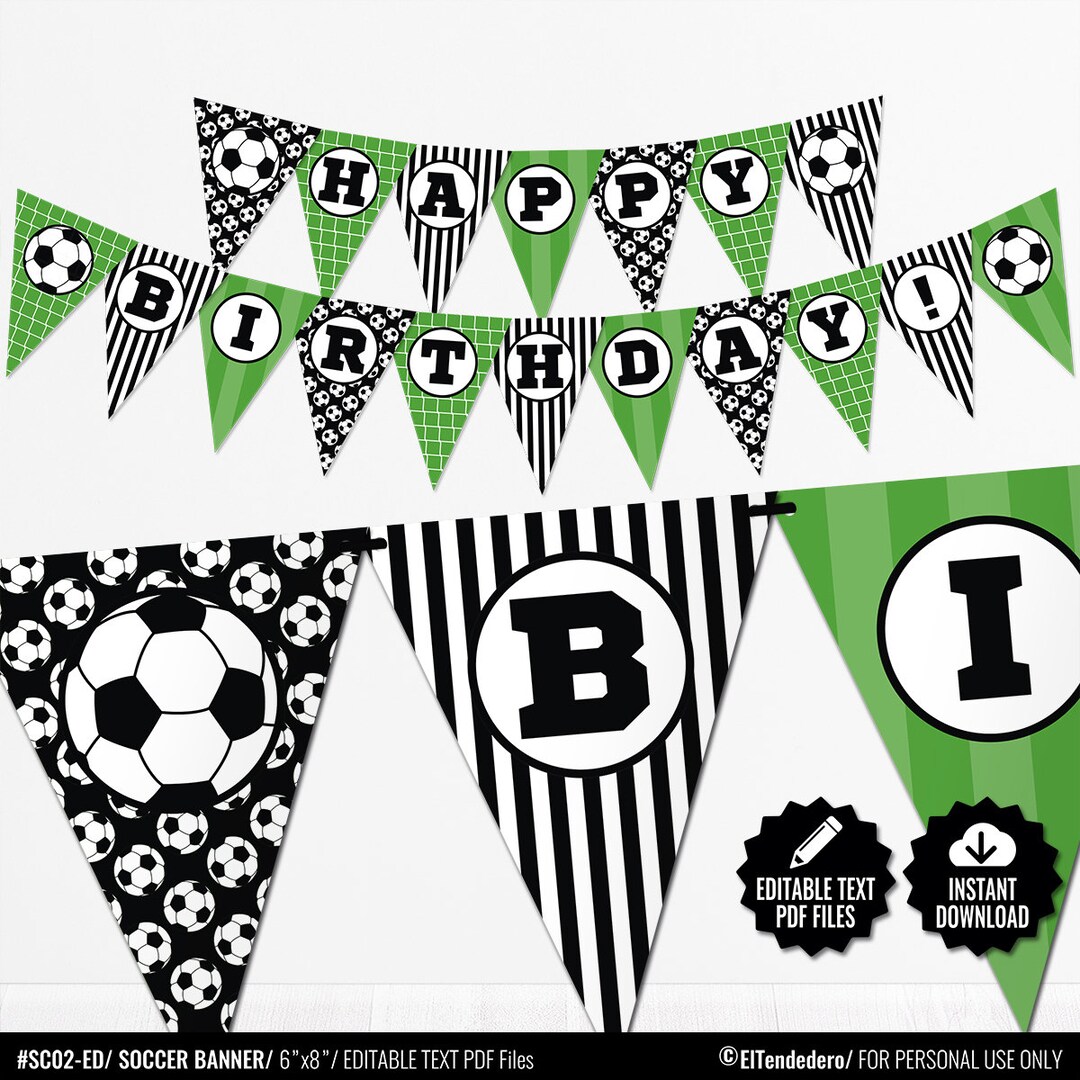 SELF EDITABLE Soccer Birthday Banner. Boy Sports Bunting Banner Decor ...