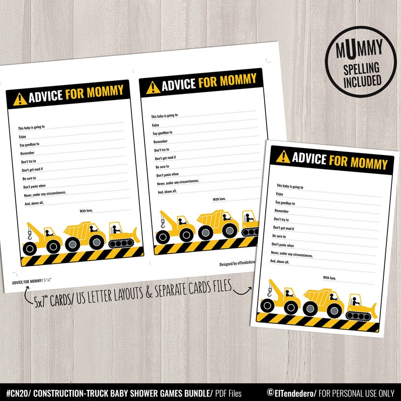 Baby Shower Games Package Printable Under Construction Game | Etsy