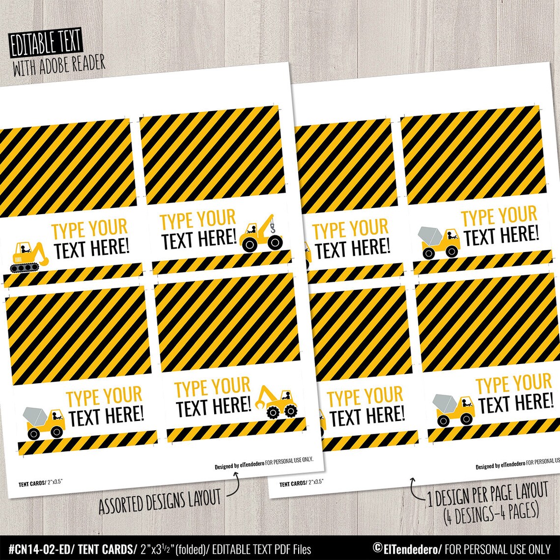 SELF EDITABLE Construction Place Cards Buffet Cards Food - Etsy