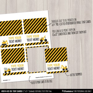 SELF EDITABLE Construction Place Cards, Buffet Cards, Food Tent Cards ...
