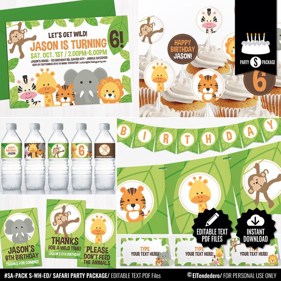 Safari Birthday Decorations Package. Printable Jungle Theme | Etsy