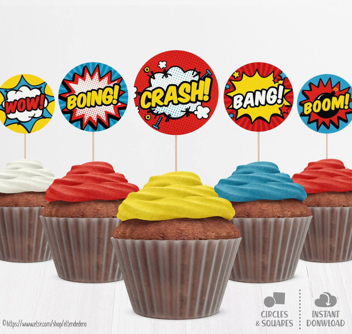 Superhero Cupcake Toppers. Printable Cupcake Decor. Dessert - Etsy