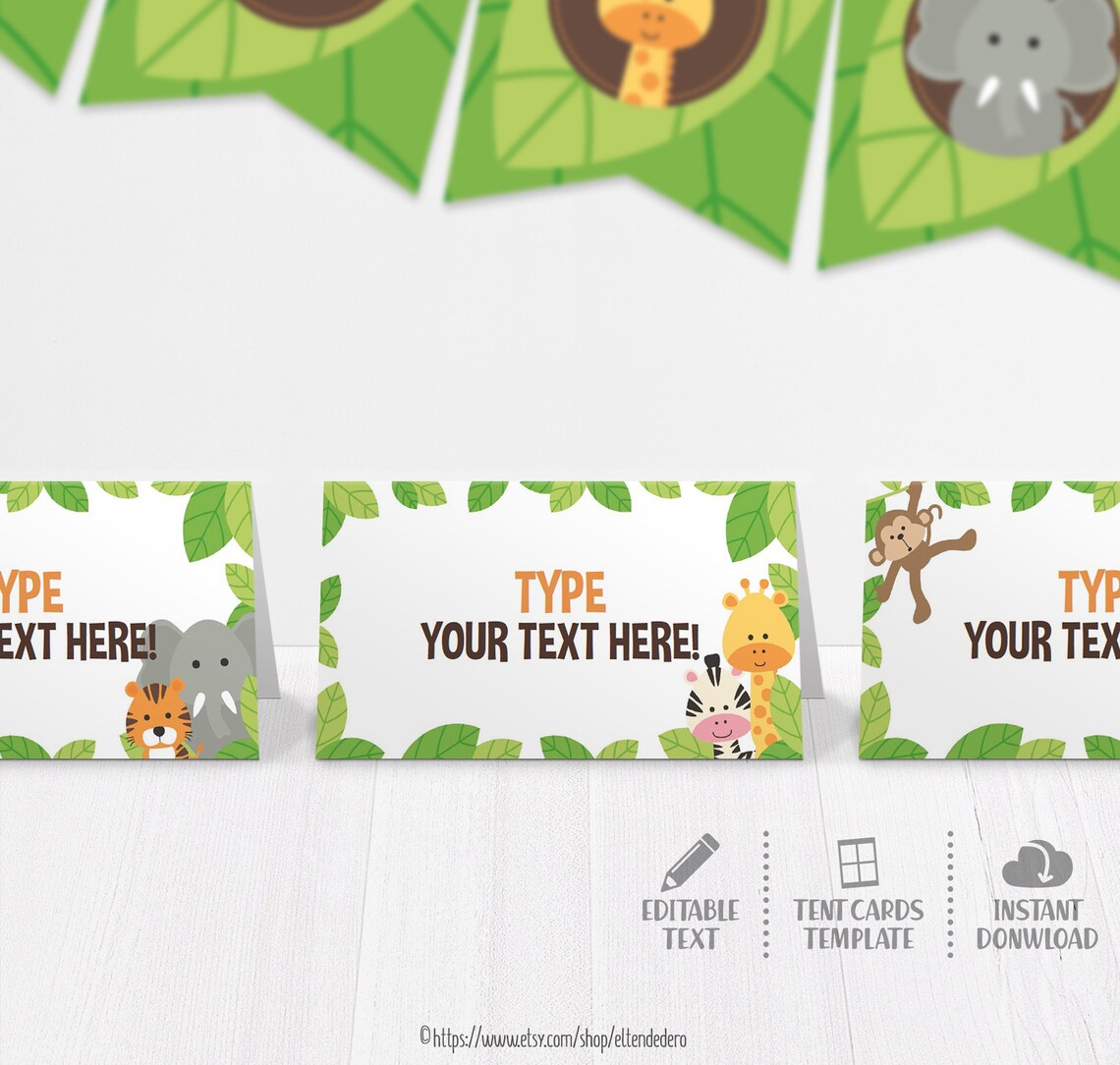 Safari Place Cards. Editable Buffet Cards Food Tent Cards. - Etsy