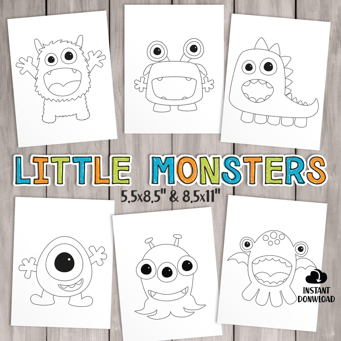 PRINTABLE Little Monster Coloring Pages. Kids Party Games - Etsy