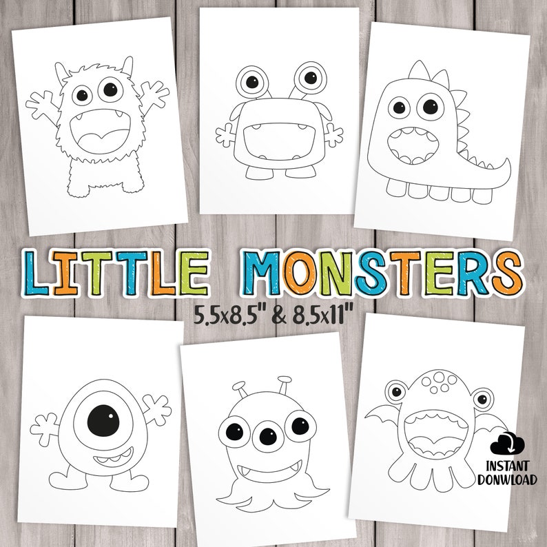 PRINTABLE Little Monster Coloring Pages. Kids Party Games - Etsy