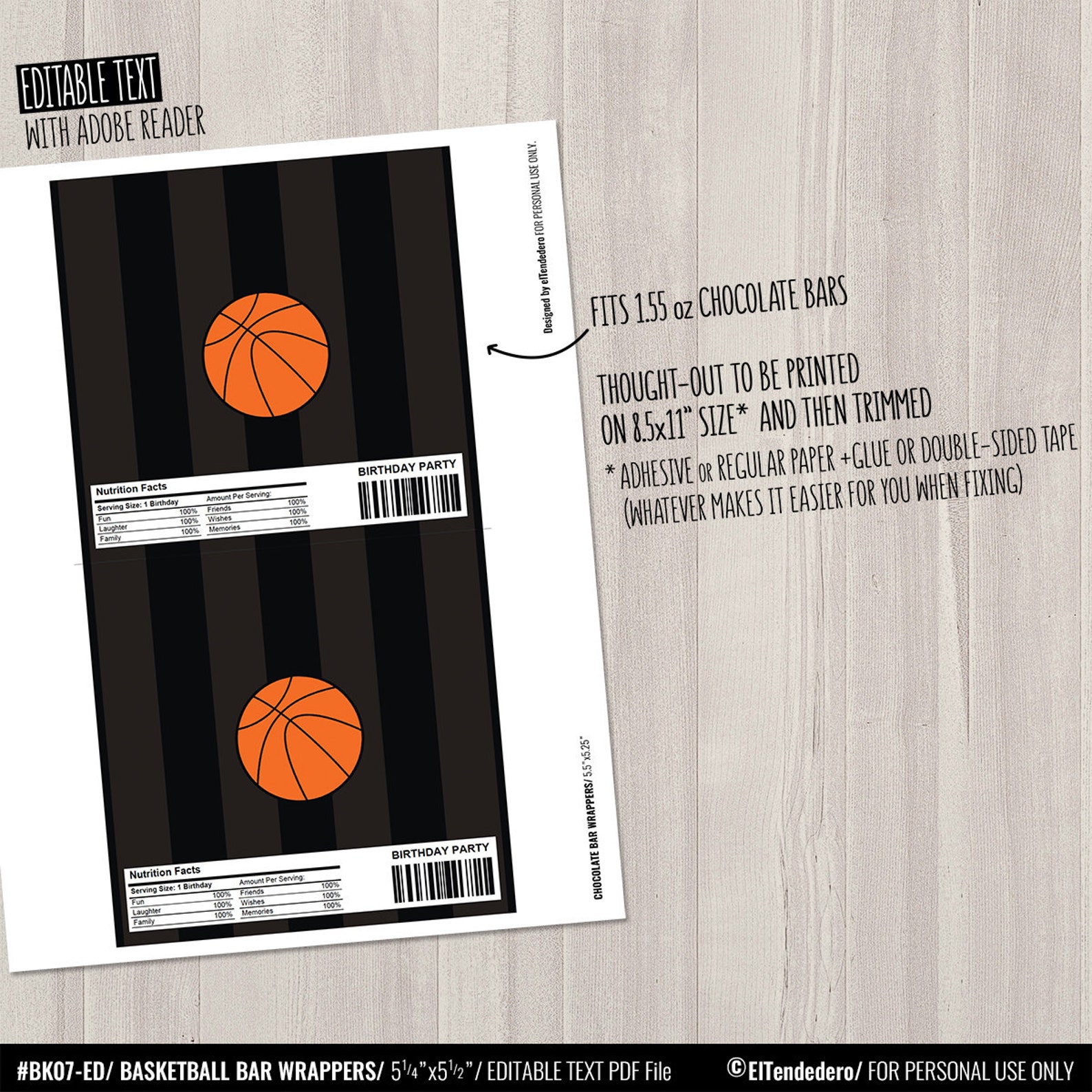 Basketball Chocolate Bar Wrappers. Birthday Chocolate Bar | Etsy