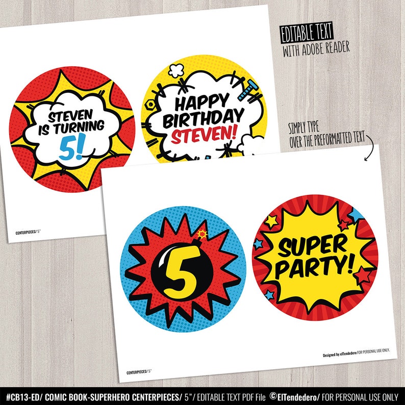 SELF EDITABLE Superhero Centerpieces. Comic Book Table Signs | Etsy