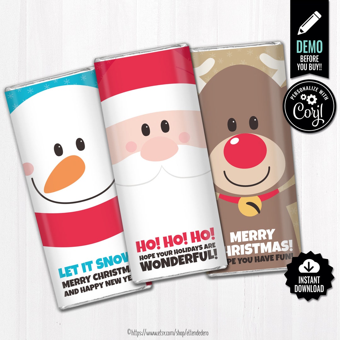 SELF EDITABLE Christmas Chocolate Bar Wrappers. Printable Kids Candy ...