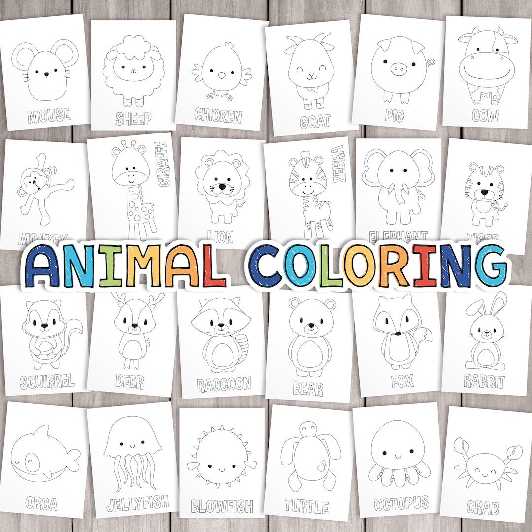 PRINTABLE Animal Coloring Pages. Kids Coloring Book, Learning Party ...