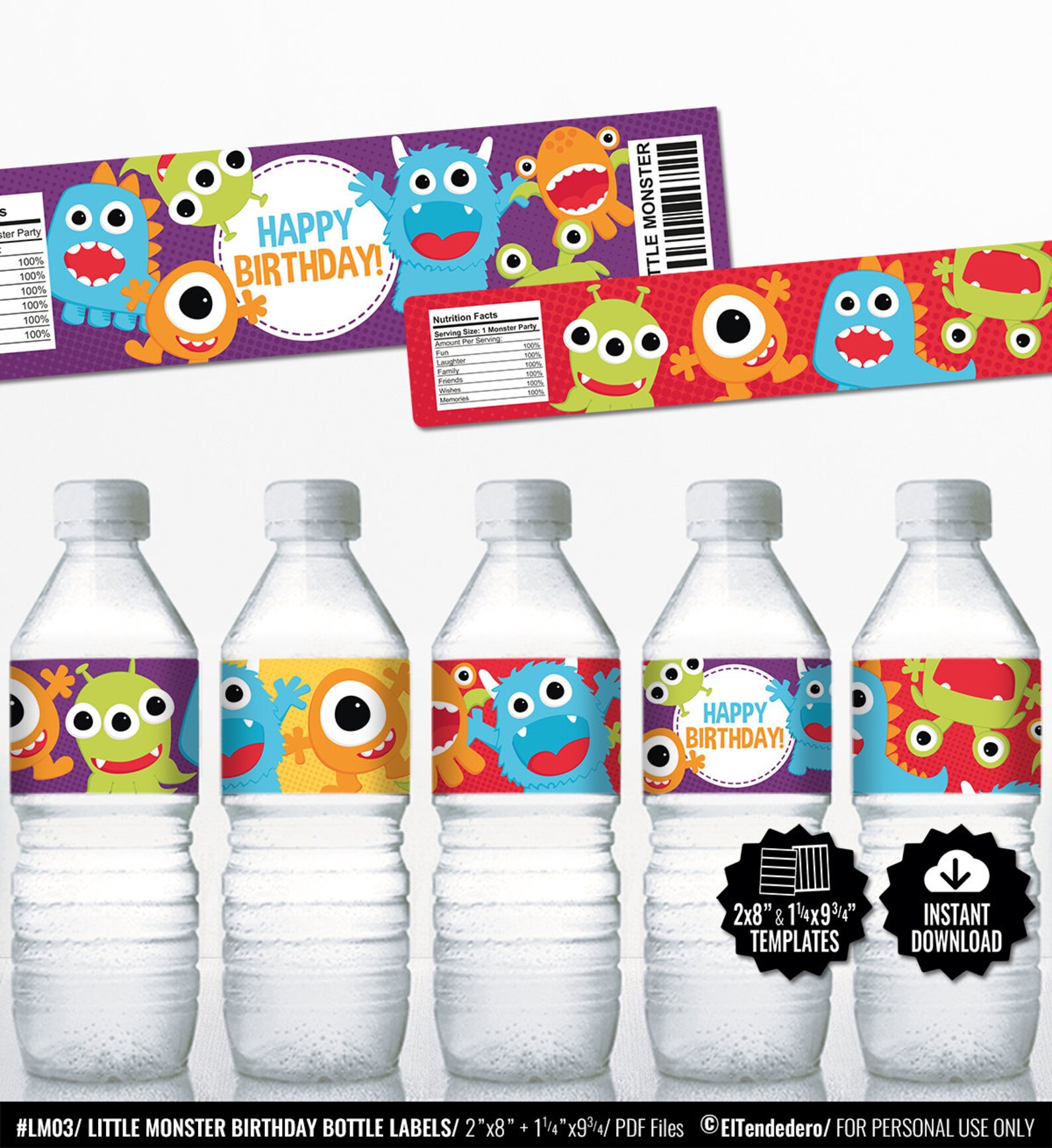 Little Monster Birthday Bottle Labels. Printable Party Water | Etsy