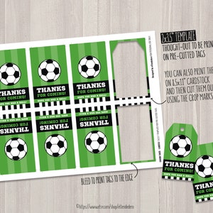 Soccer Favor Tags. Printable Thank You Cards. Favor Bag Tags, Labels ...