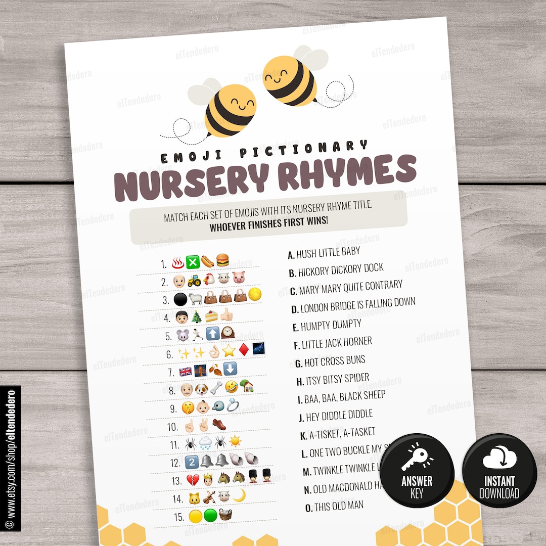 Nursery Rhymes Emoji Quiz Game Cards. Printable Twin Baby Shower Games ...