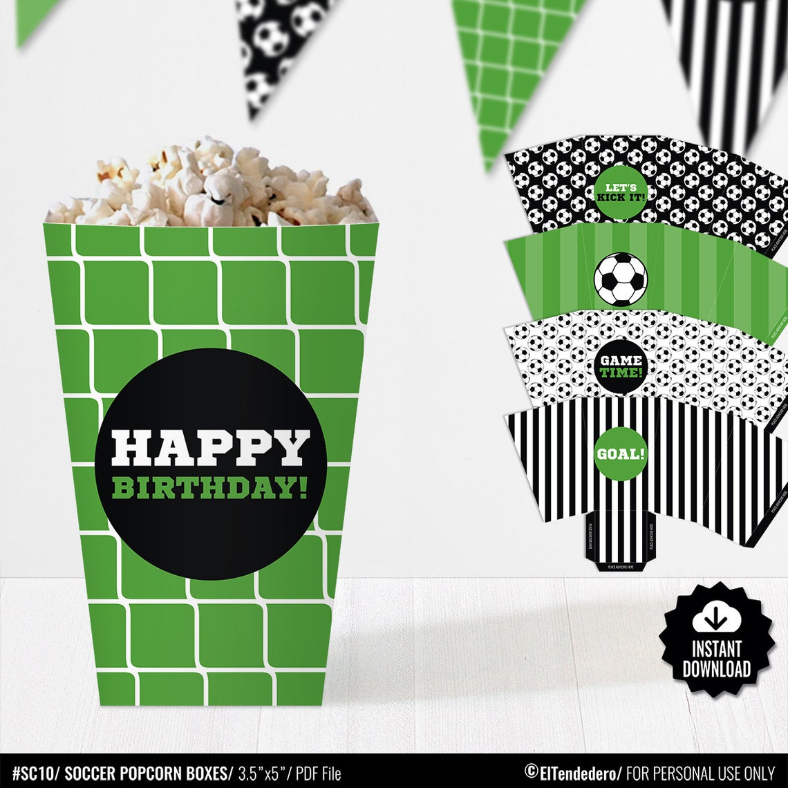 Soccer Popcorn Boxes. Printable Favor Boxes Treat Boxes. - Etsy