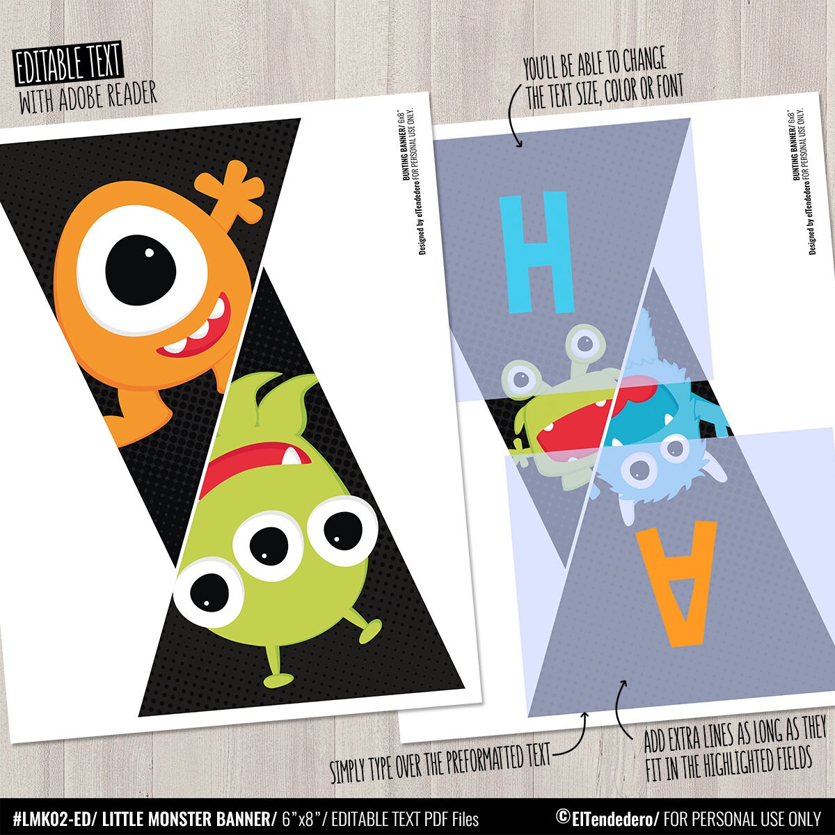 EDITABLE Banderines Cumpleaños Monstruitos Niños. | Etsy México