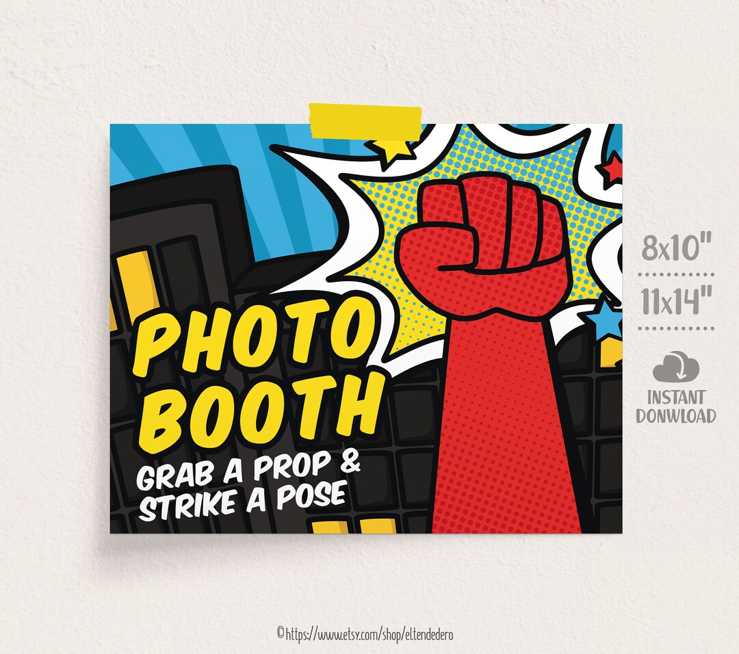 Superhero Photo Booth Sign. Printable Comic Book Photobooth. Photo ...