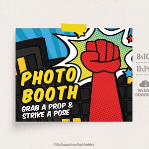 Superhero Photo Booth Sign. Printable Comic Book Photobooth. Photo ...