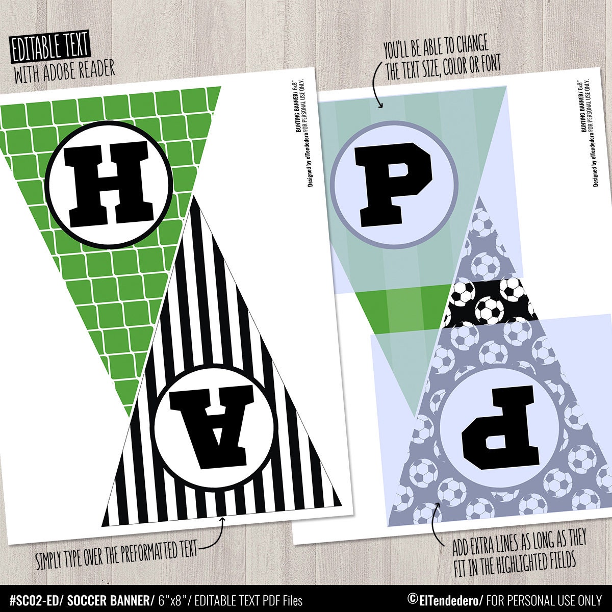 EDITABLE Banderines Cumpleaños Fútbol. Guirnalda Fiesta Equipo Fútbol ...