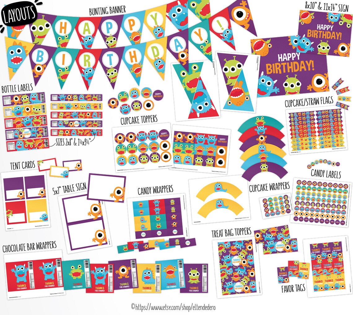 Little Monster Birthday Decorations Package. Printable Kids - Etsy