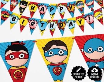 Superhero Birthday Banner Comic Book Theme Bunting Banner | Etsy