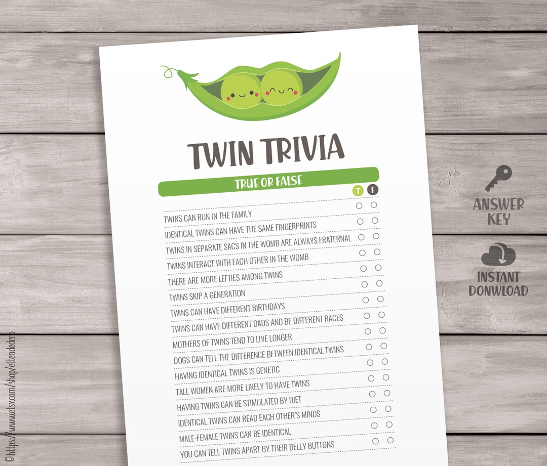 Twin Trivia Cards. Two Peas in a Pod Printable Twin Baby Shower Games ...